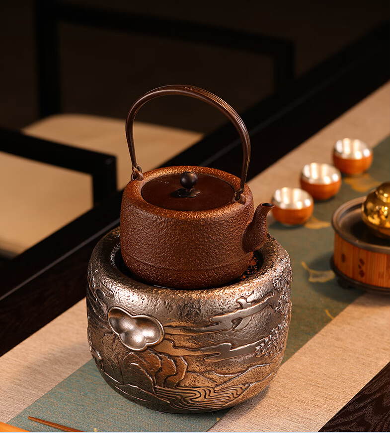 龙隐斋 电陶炉家用茶炉煮茶器台式静音陶瓷炉铁壶银壶烧水炉 圆满【银】+瓜钮壶_未知_龙隐斋高清作品集- 同样APP